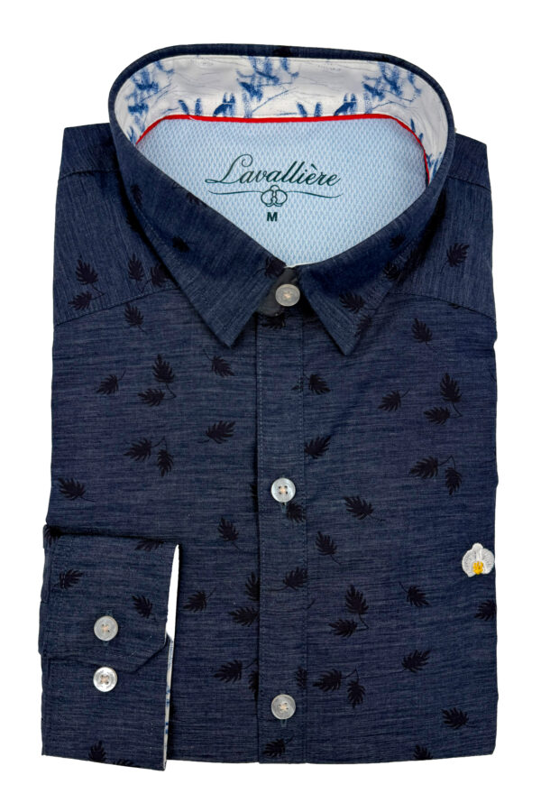 Camisa Azul Noche Estampado Hojas - Tienda Lavalliere